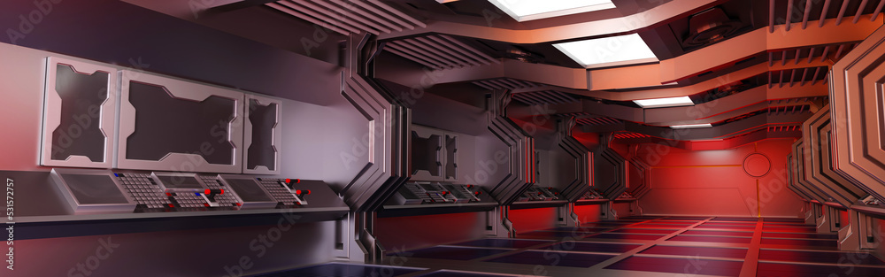 Inside spaceship or space station interior, Sci-Fi tunnel, Template ...