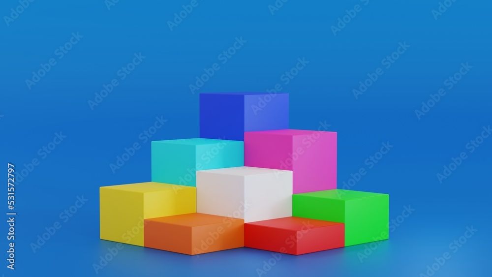 Empty multi color rectangle podium geometric shape pedestal, product ...
