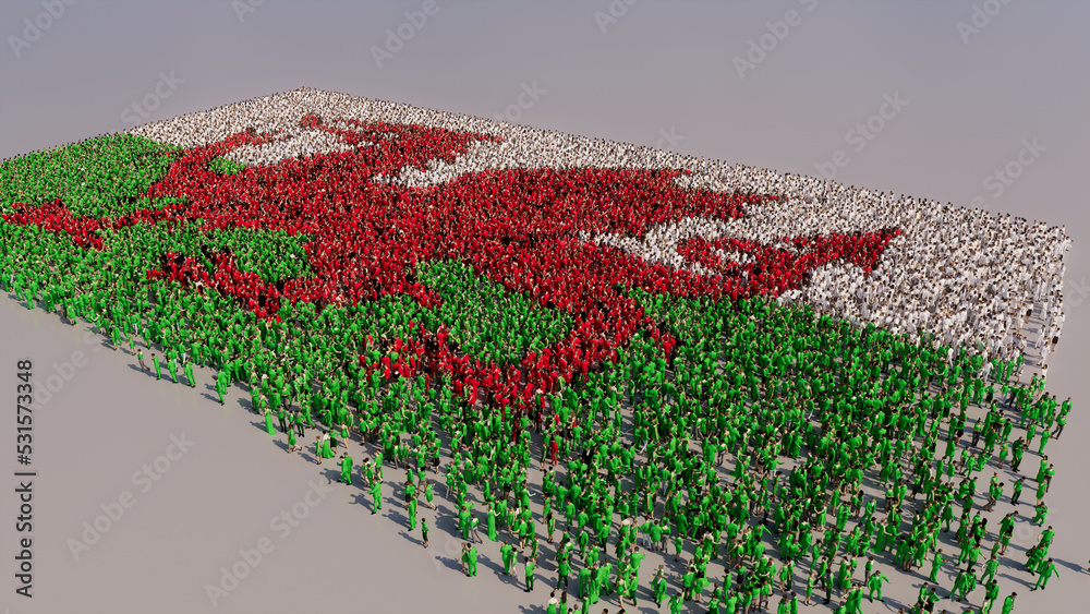 Welsh Banner Background, with People gathering to form the Flag of ...