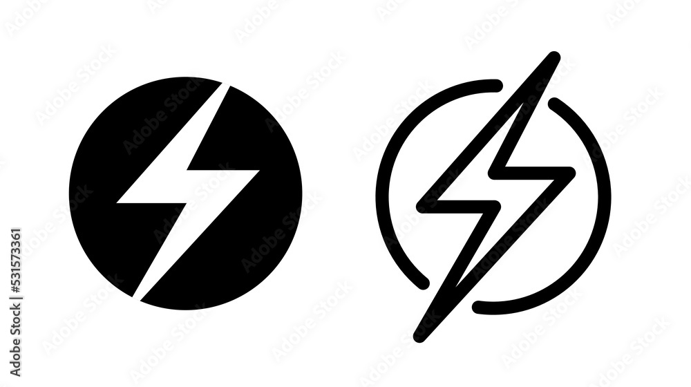 Lightning icon in a circle. Symbol of electricity and charge ...