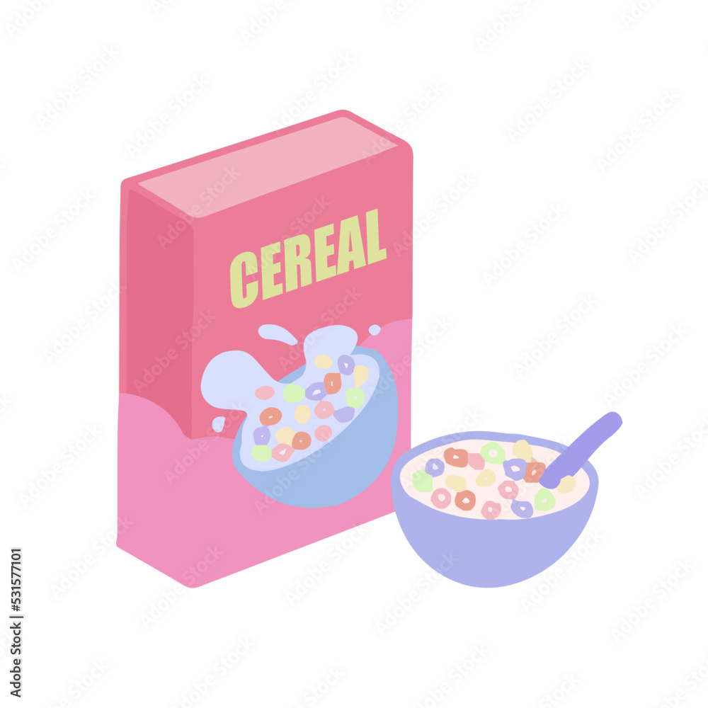 Hand-drawn cute isolated clipart illustration of breakfast cereal with ...