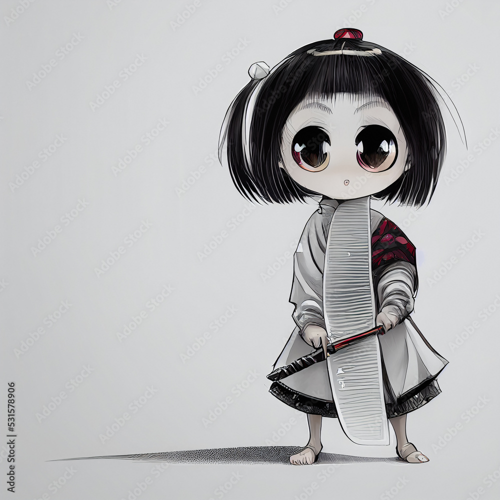 Cute manga girl with big eyes wearing traditional japanese clothes ...