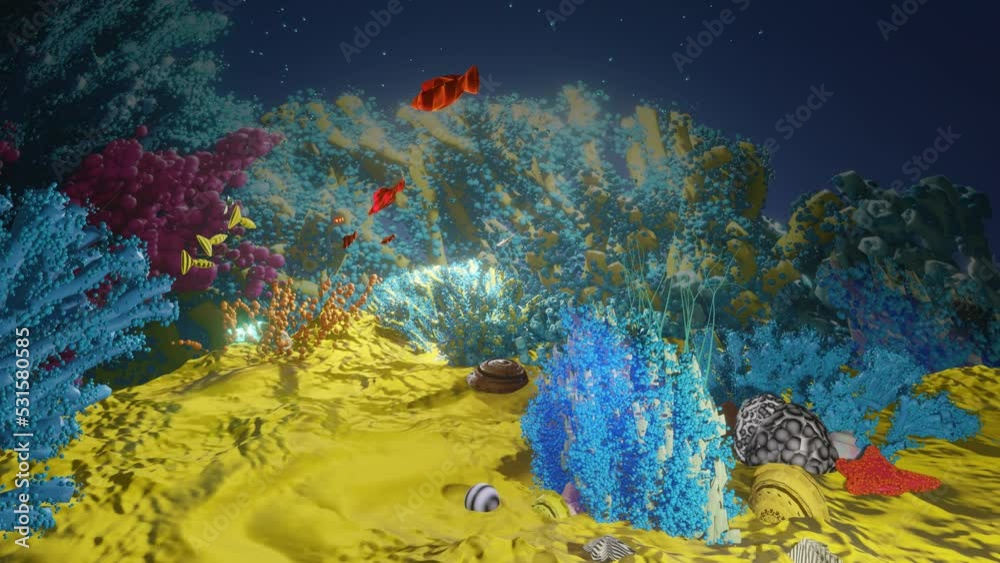 Fish swimming in the sea with coral reef. 4K loop video animation 3D ...