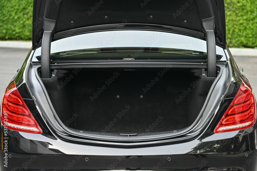 rear view of the car open trunk The exterior of a modern, modern car ...