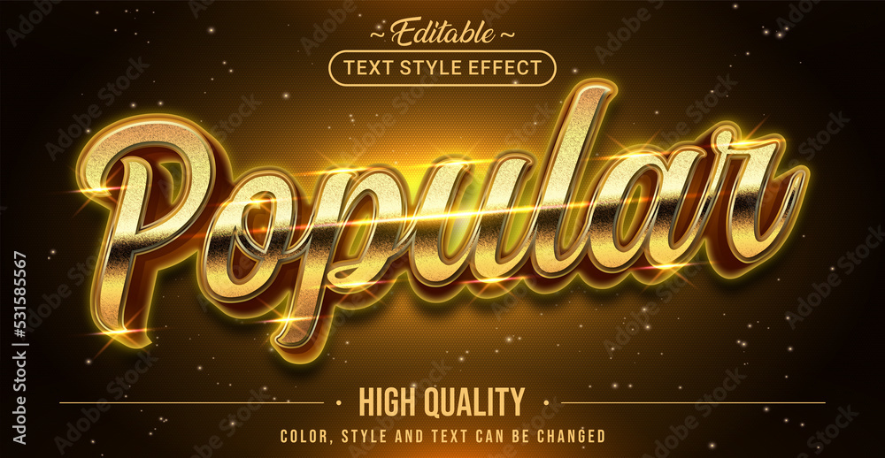 Editable text style effect - Golden Popular text style theme. Stock ...