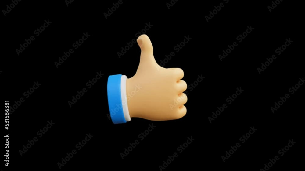thumb up 3d animated hand, thumb up and like animated hand on black ...