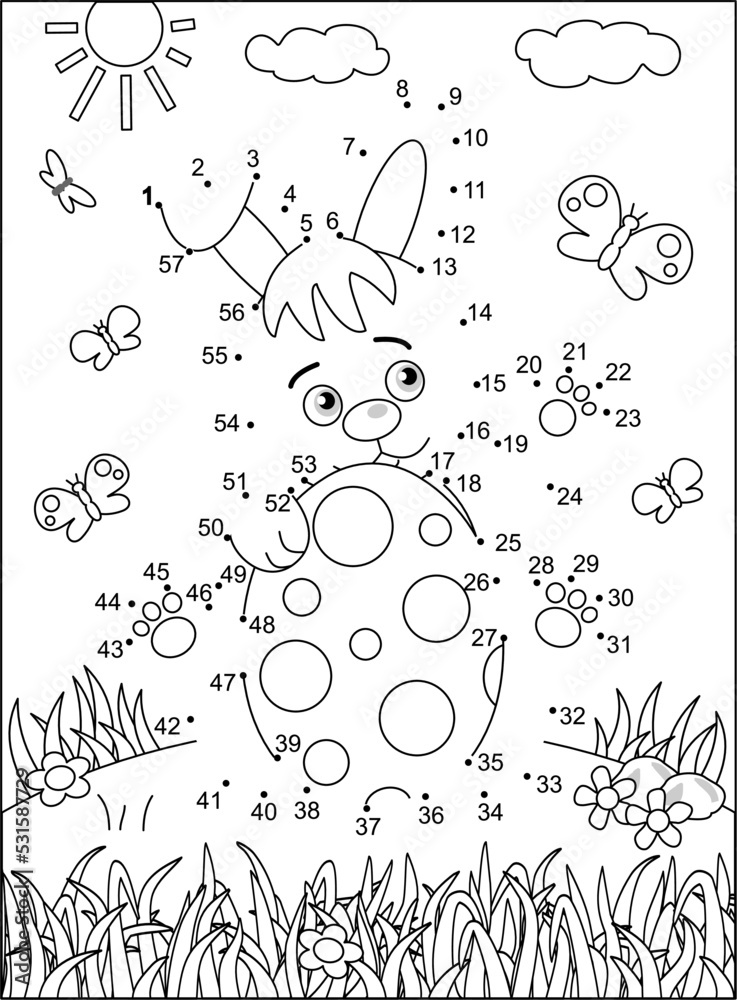 Easter bunny and painted egg dot-to-dot picture puzzle and coloring ...