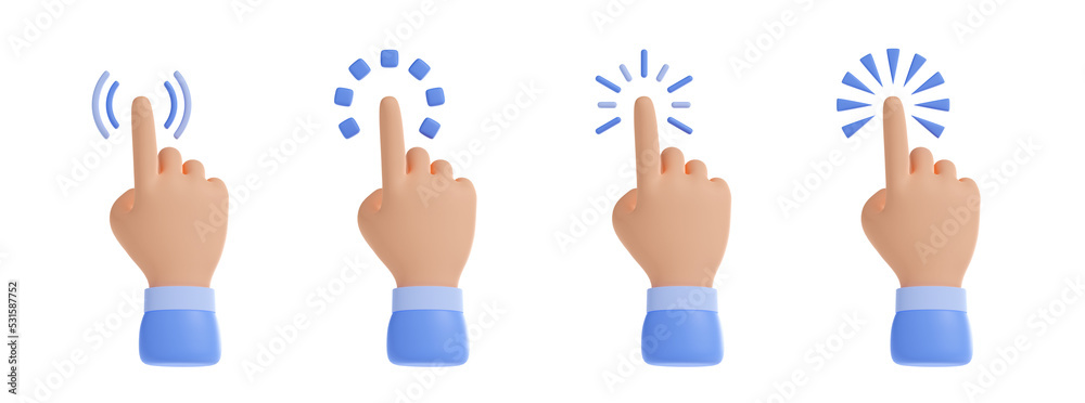 3D illustration set of hand pointer cursors isolated on white ...