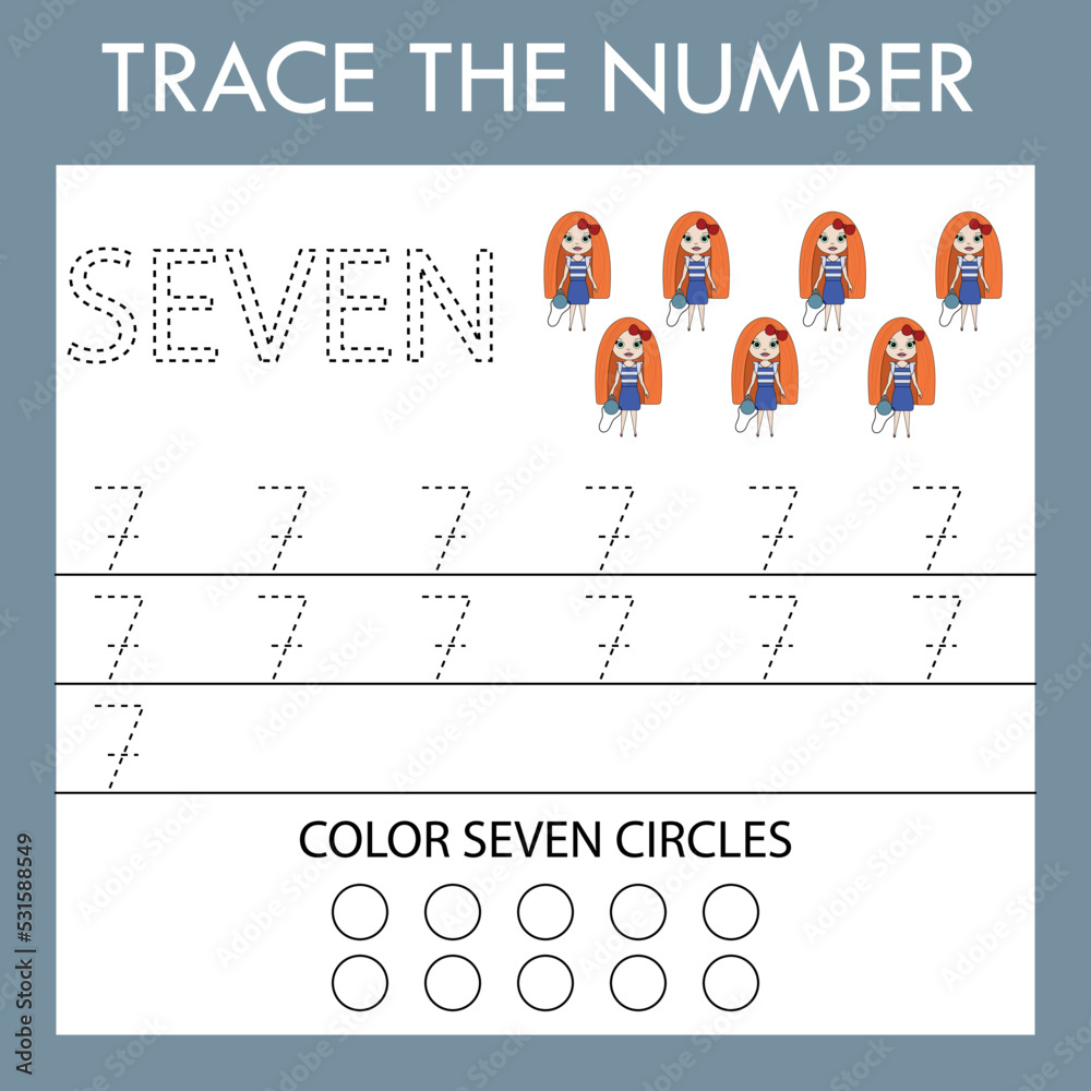 A game of tracing the outlines of the number seven with dolls ...