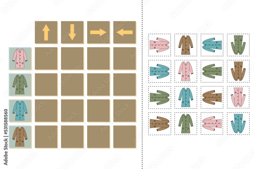 Line up the directions of the coats. Educational children's game ...