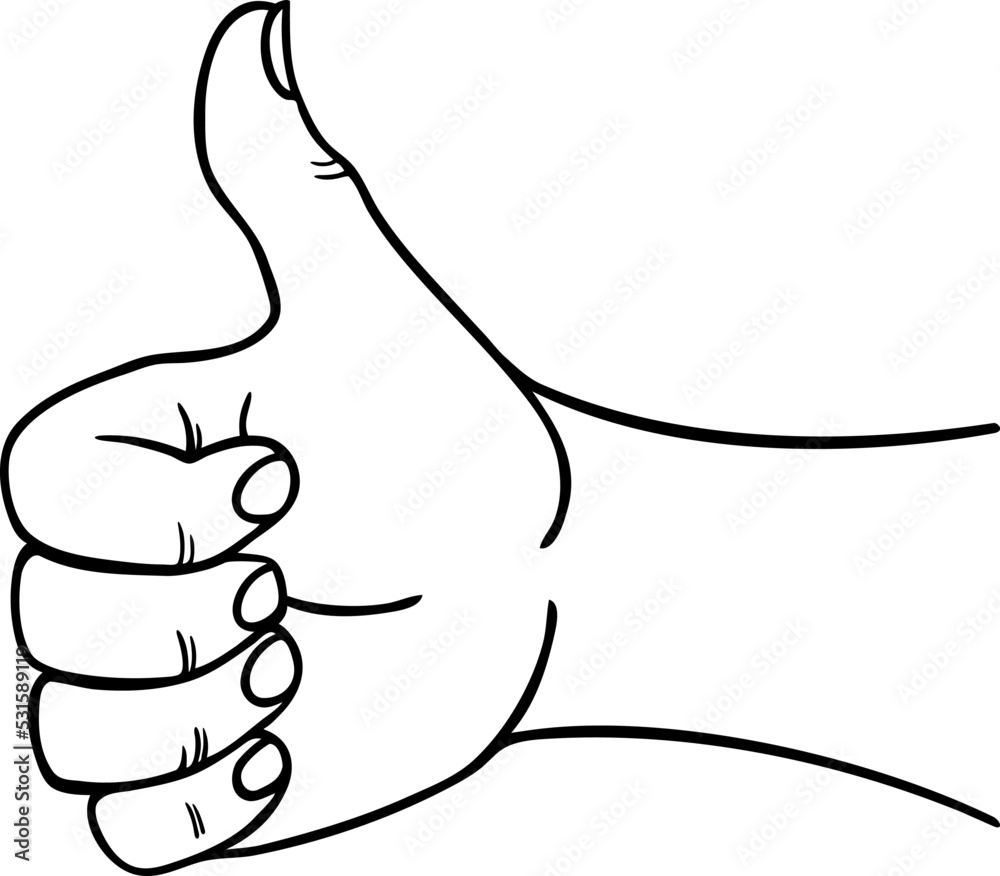 Symbol thumb up. Hand gesture sketch. Vector illustration. Hand line ...