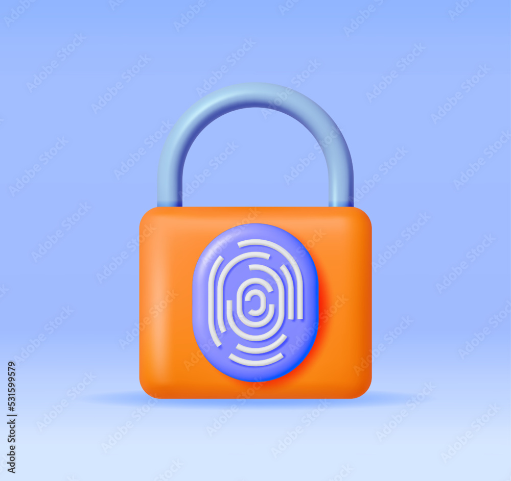 3D Fingerprint on Padlock Isolated. Render Pad Lock with Finger Print ...