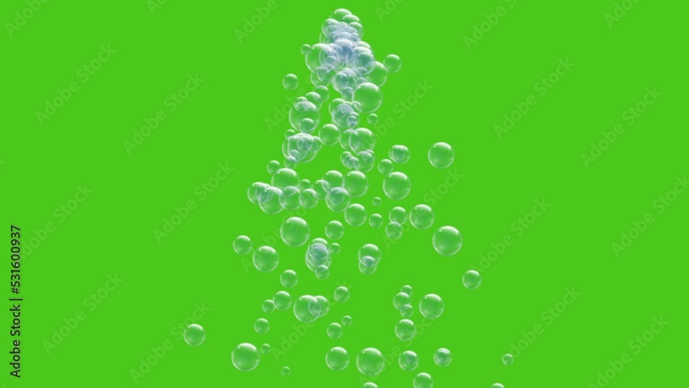 Abstract Various Air Bubbles in Water rising up slow motion 4K 3D Green ...