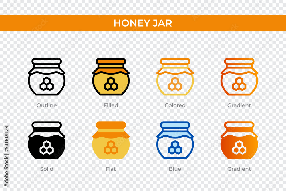 honey jar icon in different style. honey jar vector icons designed in ...