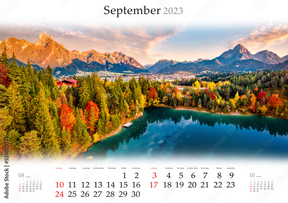 Wall calendar for 2023 year. September, B3 size. Set of calendars with ...