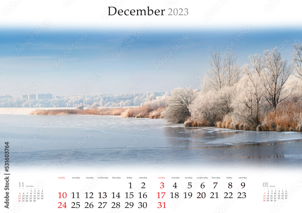 Wall calendar for 2023 year. December, B3 size. Set of calendars with ...