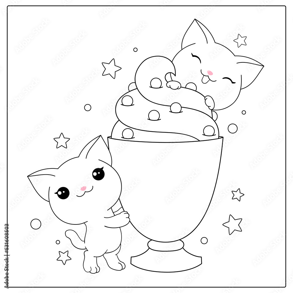 Black and white pattern for coloring. Kawaii coloring page with cute ...