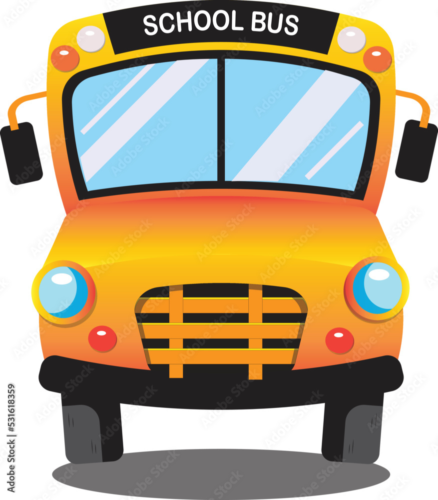 School bus cartoon in yellow orange color. Vector illustration isolated ...