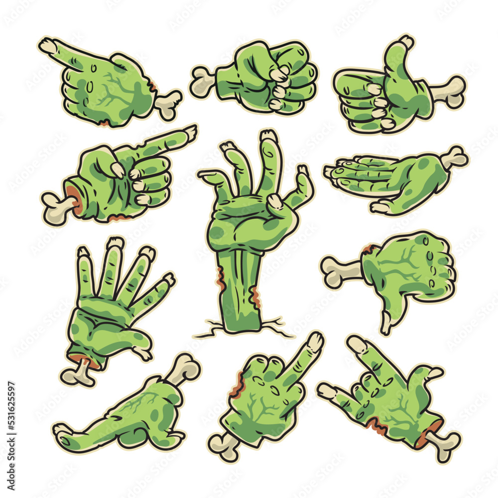 Cartoon Zombie Hands Collection Colorful Stock Vector | Adobe Stock