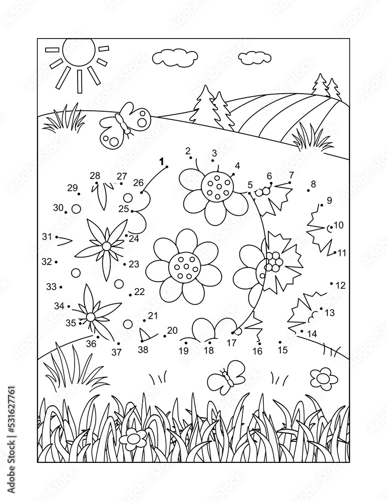 Easter dot-to-dot picture puzzle and coloring page with three painted ...