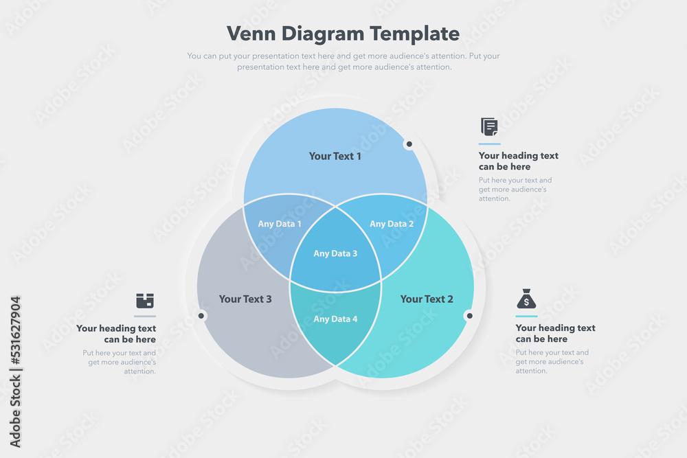Venn diagram template with three ways and place for your content. Flat ...