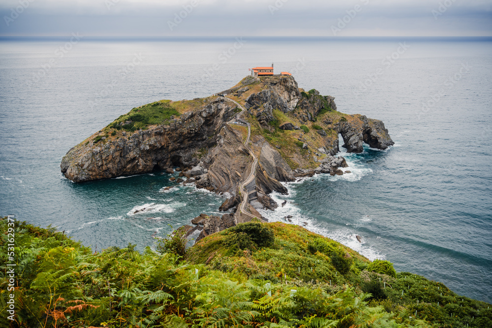 Scenic view of San Juan de Gaztelugatxe Gaztelugatxeko Doniene an ...