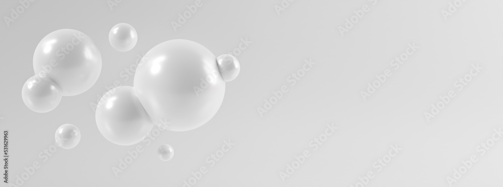 3d white background abstract with glossy sphere bubble birthday party ...