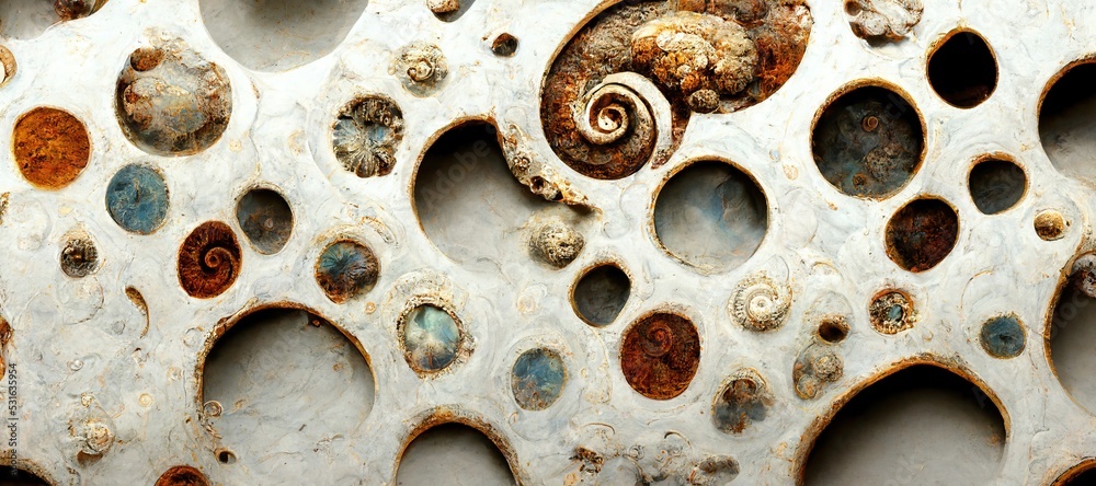 Elaborate and unique calcified ammonite sea shell spirals embedded into ...