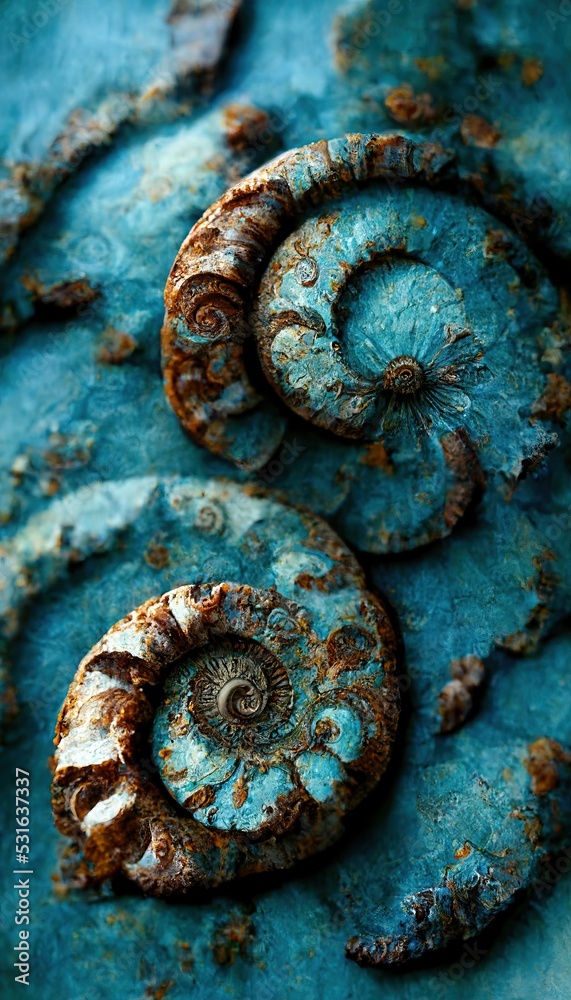 Elaborate and unique calcified ammonite sea shell spirals embedded into ...