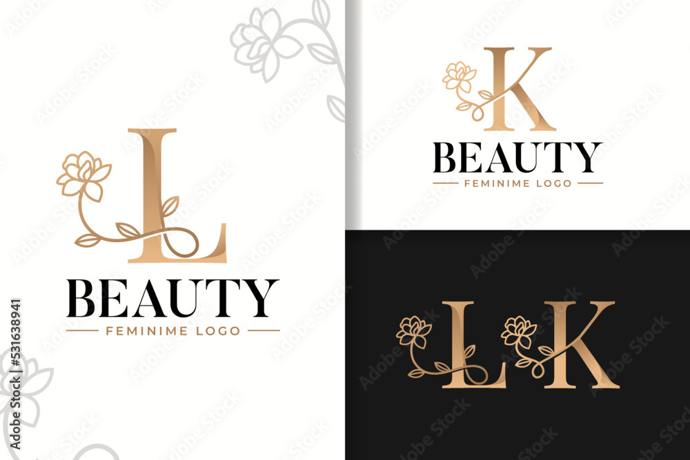 Feminine monogram logo with flower letter k and l Stock Vector | Adobe ...