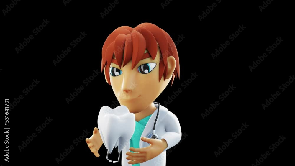3d render of Animated dentist model and continuous rotating tooth model ...