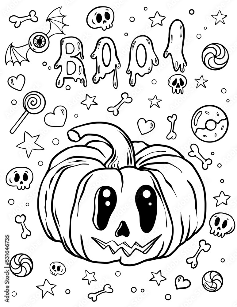 Coloring page for Halloween. Doodle outline illustration. A coloring ...