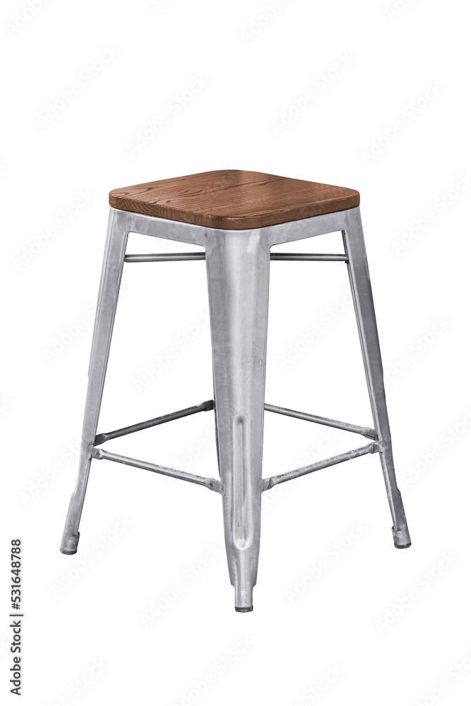 Steel stool chair with wooden seat isolated on white background Stock ...