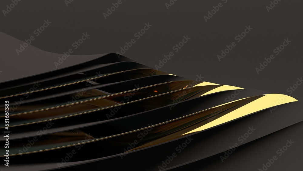 Abstract gold on black wallpaper 3d render. Elegant dark luxury ...