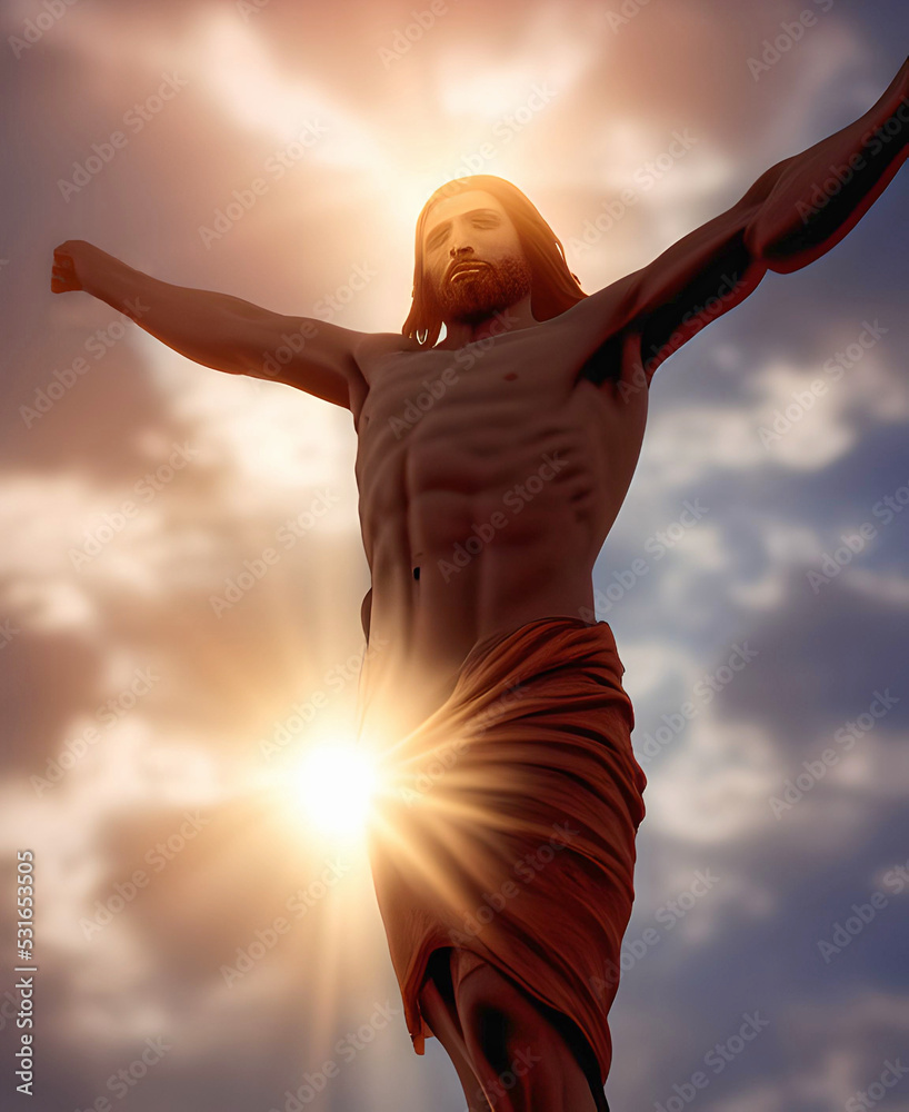 3d graphic illustration of jesus christ is resurrected and floating ...