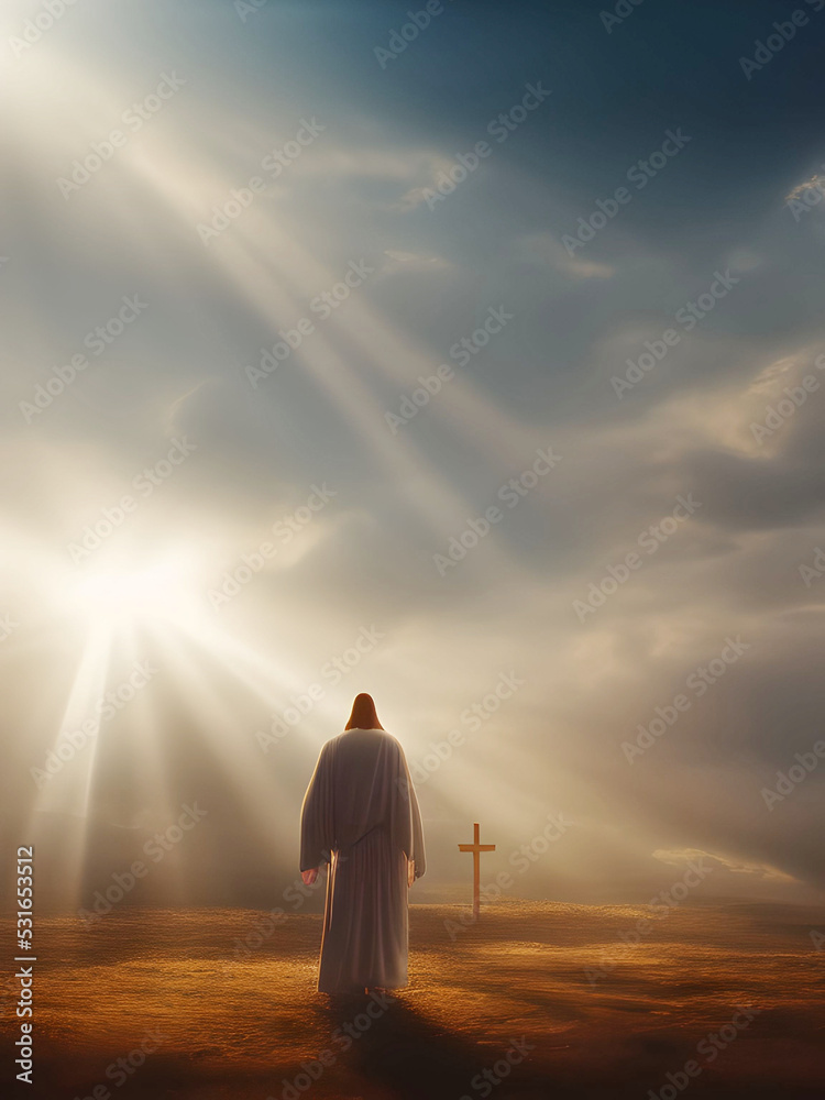 graphic illustration of jesus christ is resurrected and walking in ...