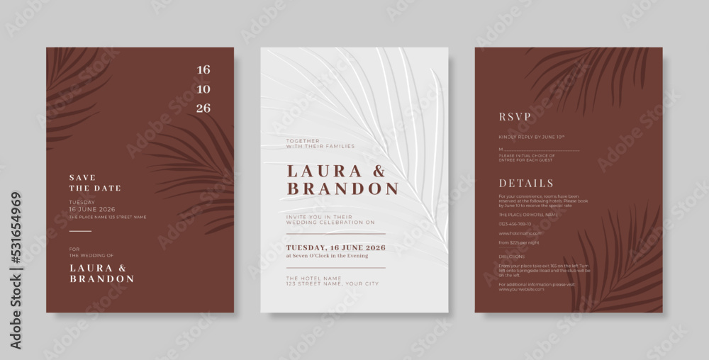 Elegant and beautiful brown wedding invitation template. set of wedding ...