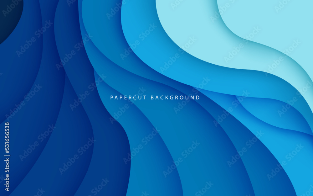 Multi layers blue color texture 3D papercut layers in gradient vector banner. Abstract paper cut ...