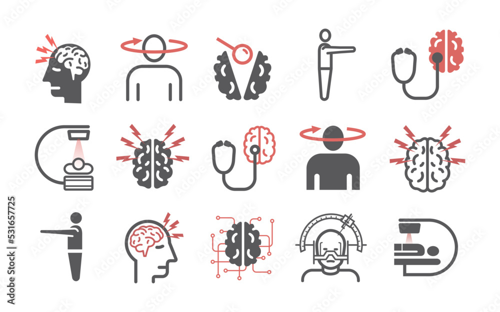 Brain Tumor. Line icons. Cancer. Symptoms. Vector signs Stock Vector ...