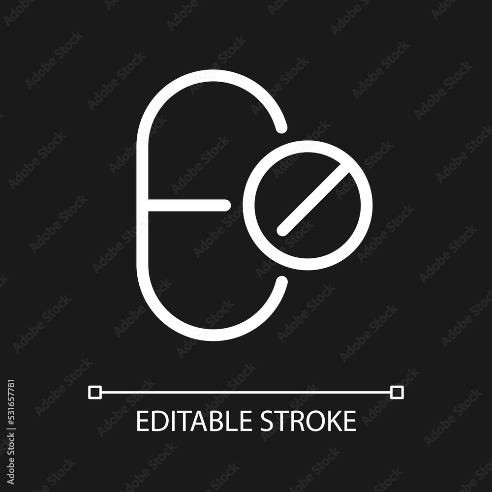 Dosage form pixel perfect white linear ui icon for dark theme. Tablets ...