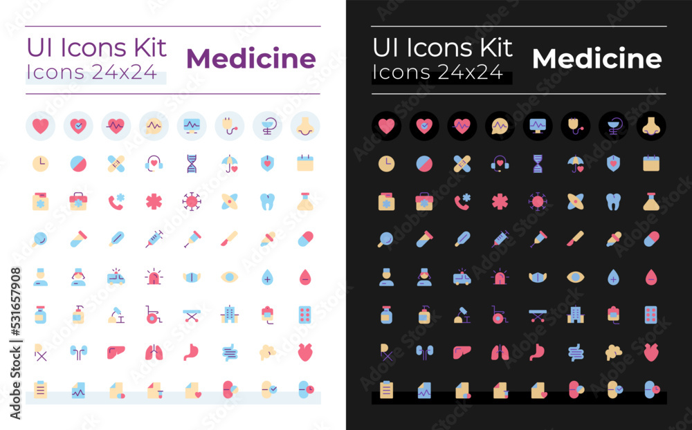Medicine flat color ui icons set for dark, light mode. Medical ...