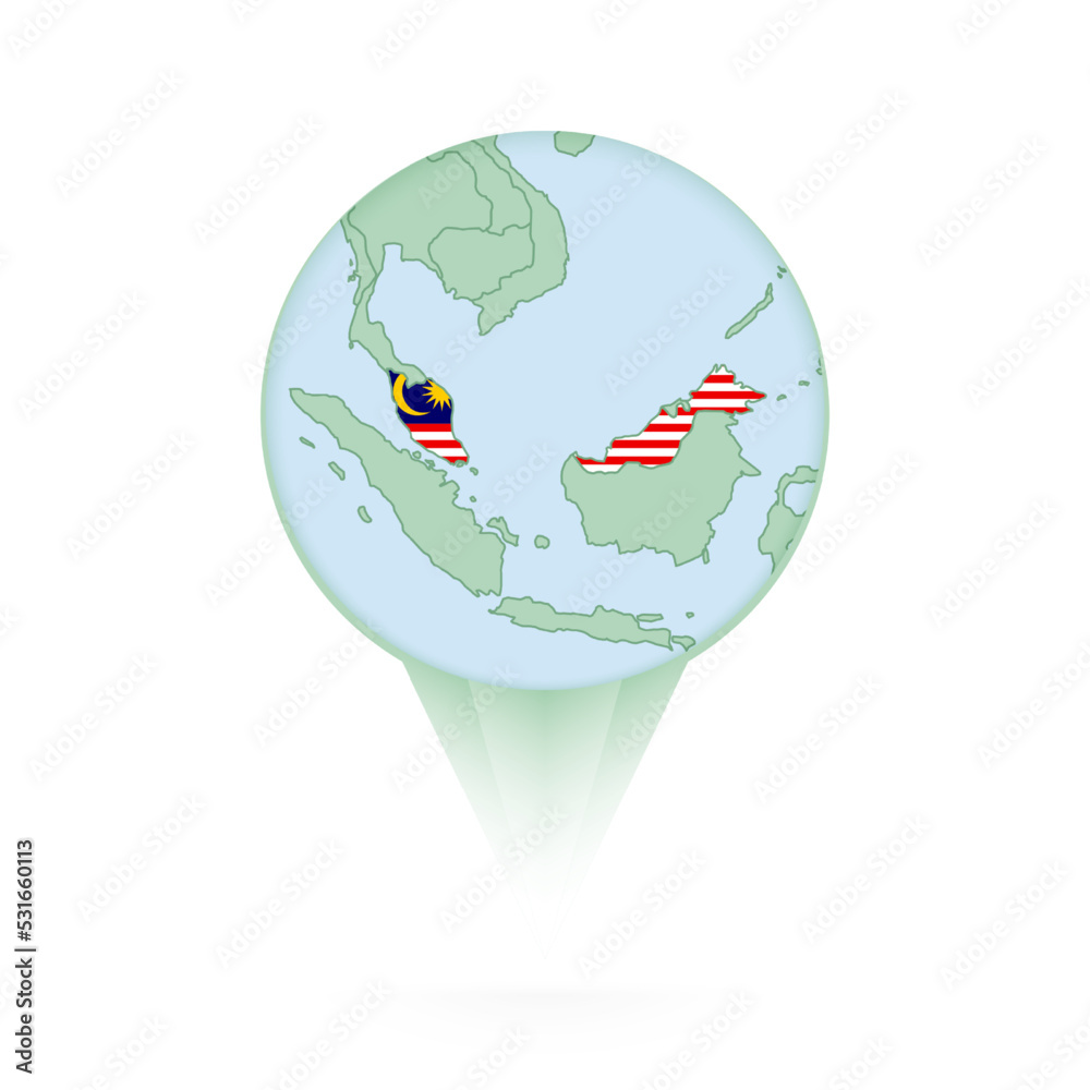 Malaysia map, stylish location icon with Malaysia map and flag. Stock ...