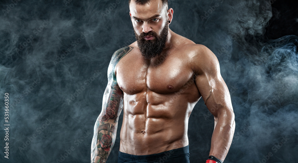 Man boxer in boxing gloves in action hit. Sports website header ...