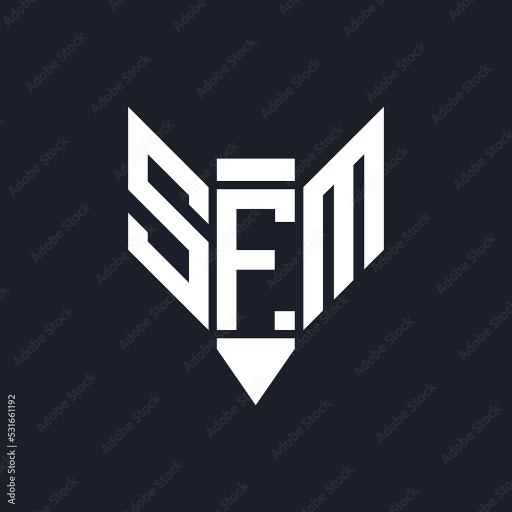 SFM letter logo design on black background. SFM creative monogram initials book pencil letter ...
