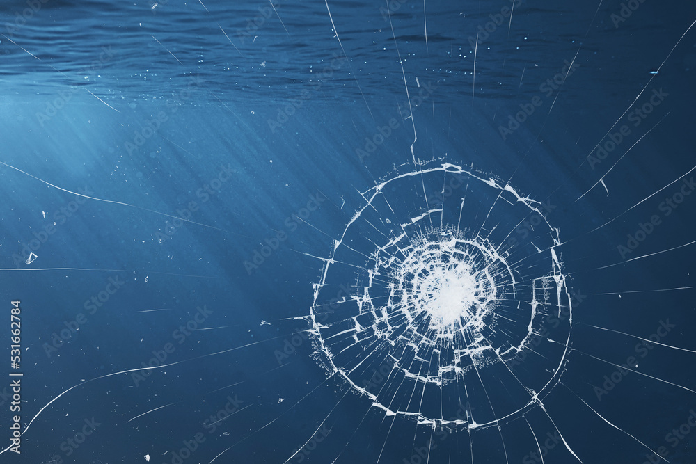 underwater accident broken porthole glass, cracks shipwreck Stock Photo ...