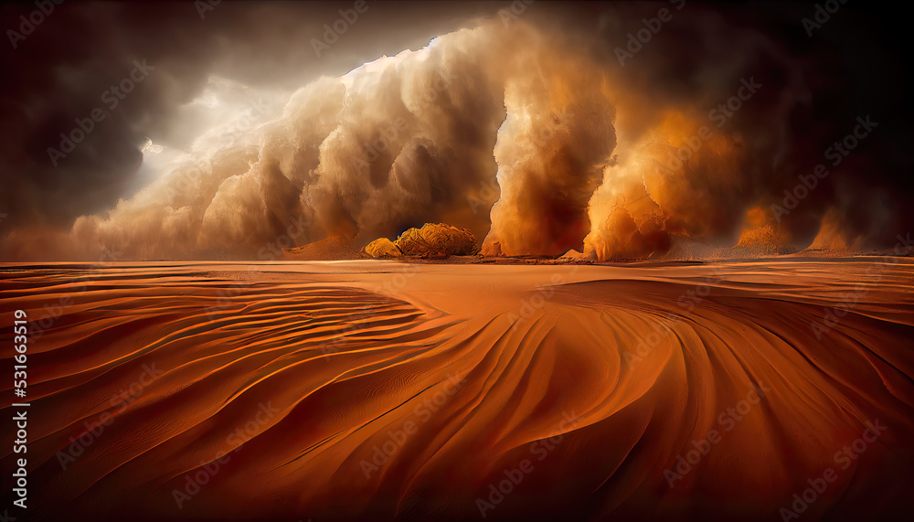 Powerful sand storm in desert with dust and wind Stock Illustration ...