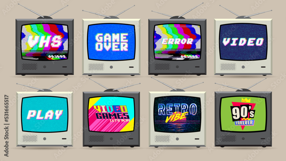 Tv screens. 90s and 80s poster. Nineties forever. Retro style textures ...