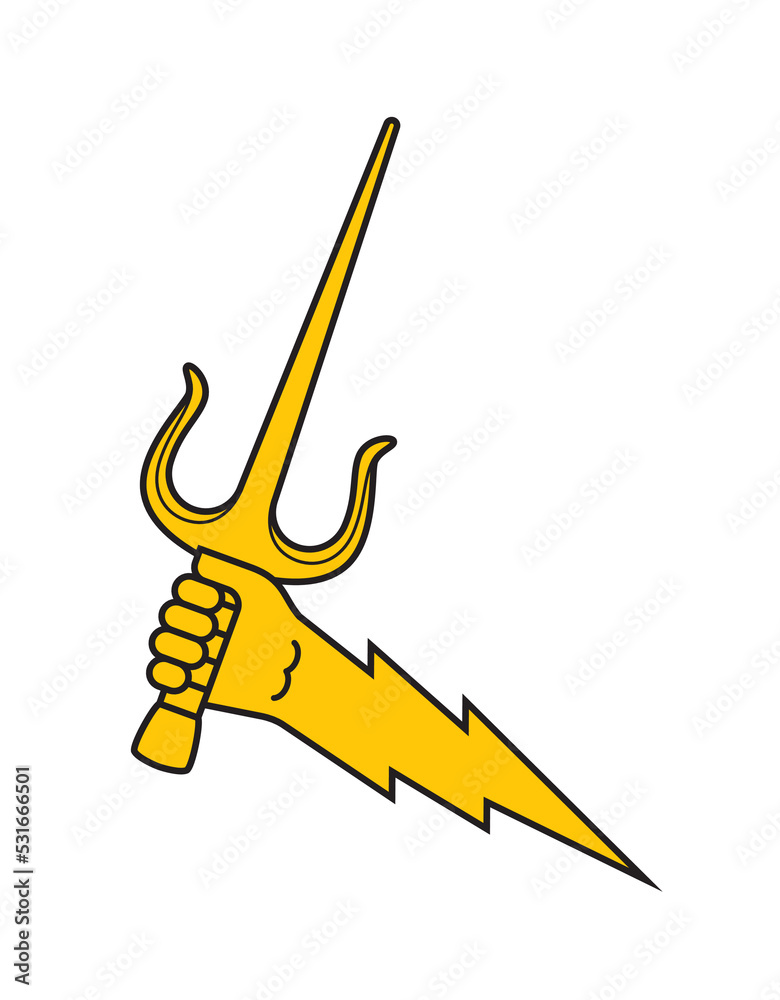 Vector yellow symbol of a hand holding a Sai. Lightning. Isolated on ...
