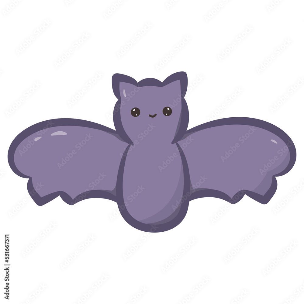 Cute bat in cartoon style. Bat with funny kawaii face. Png on ...