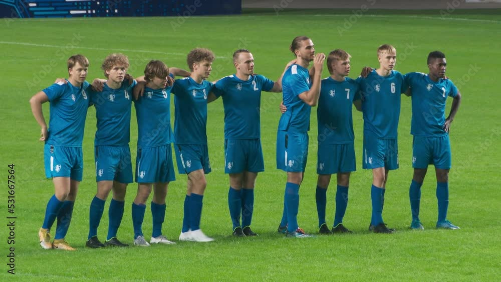 Soccer Football Championship Penalty Kick. Blue Team Defense Wall ...